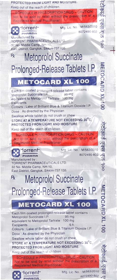 Metocard Xl 100 MG Tablet (10): Uses, Side Effects, Price & Dosage ...