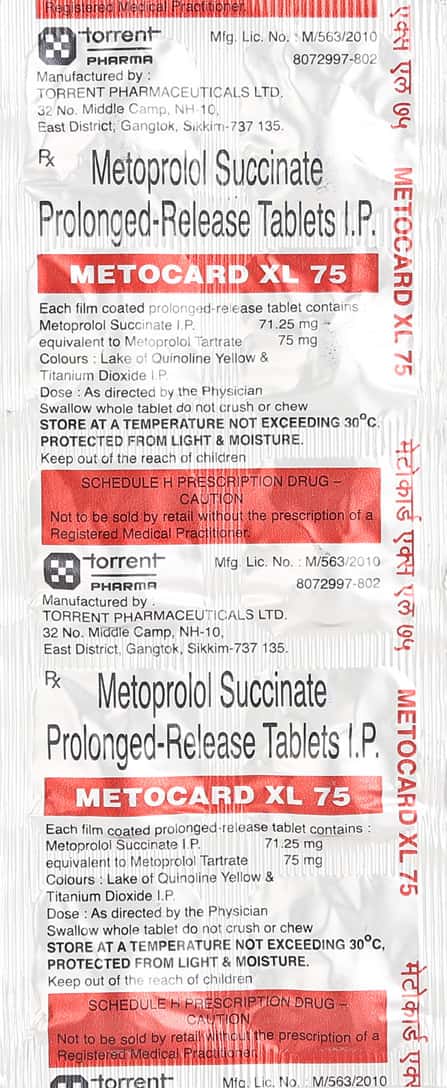 Metocard Xl 75 MG Tablet (10): Uses, Side Effects, Price & Dosage ...
