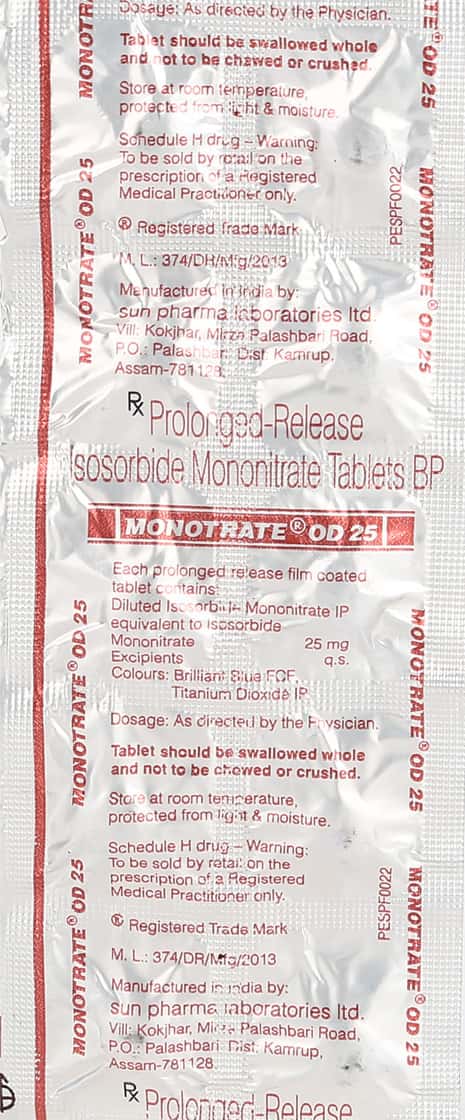 Monotrate Od 25 MG Tablet (10): Uses, Side Effects, Price & Dosage ...