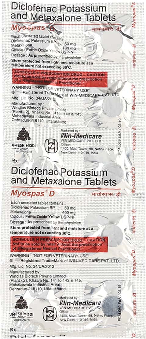 Myospas D Strip Of 10 Tablets: Uses, Side Effects, Price & Dosage ...