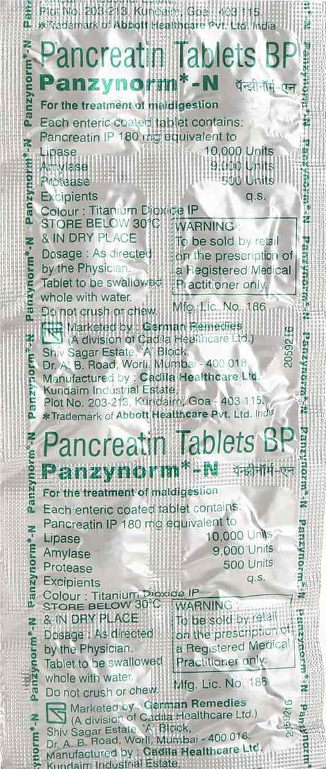 Panzynorm N 180 MG Tablet (10): Uses, Side Effects, Price & Dosage ...