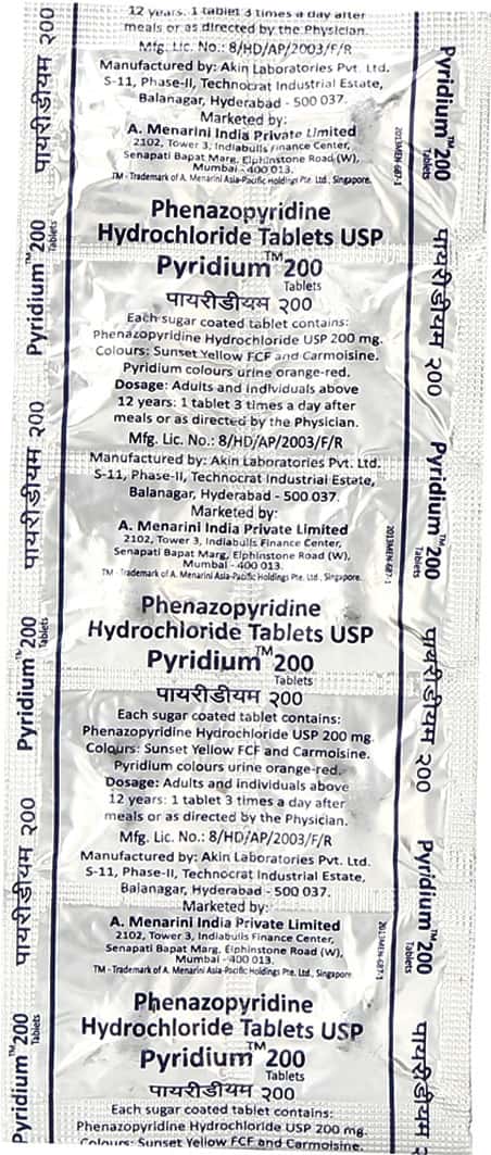 Buy Pyridium 200 MG Tablet (10) Online & Save Up to 24% at PharmEasy
