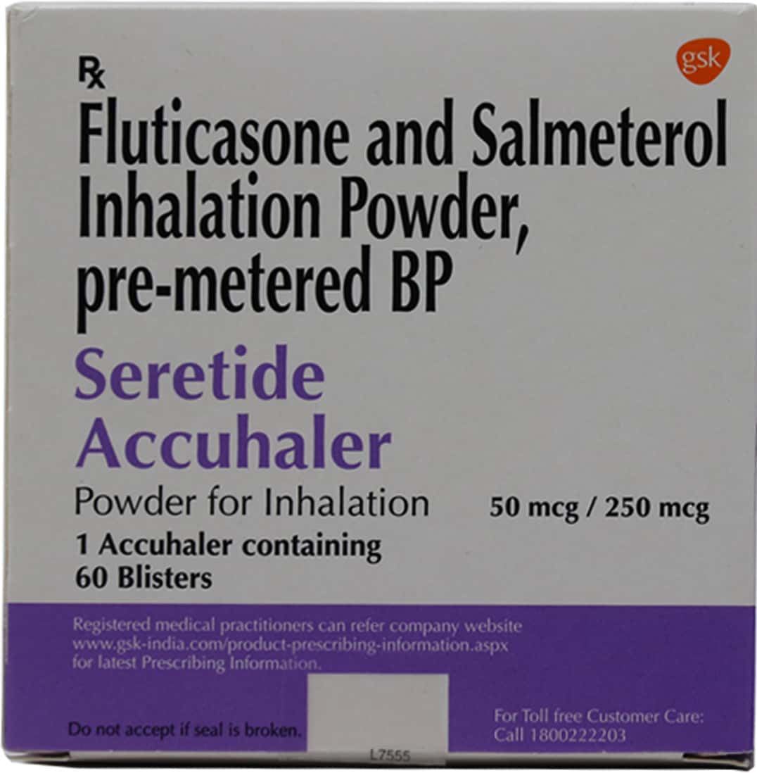 Seretide Accuhaler 50/250mcg Box Of 60md Metered Dose Inhaler: Uses ...