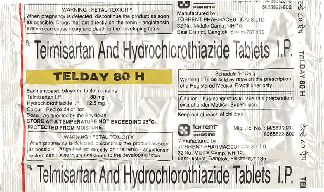Telday H 80mg Strip Of 10 Tablets: Uses, Side Effects, Price & Dosage ...