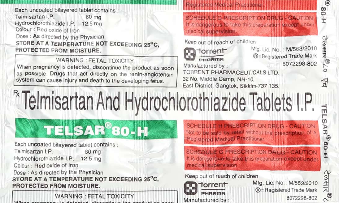Telsar H 80mg Strip Of 10 Tablets: Uses, Side Effects, Price & Dosage ...