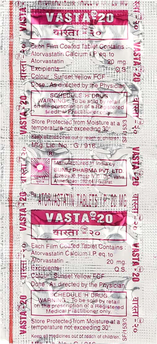 Vasta 20 MG Tablet (10): Uses, Side Effects, Price & Dosage | PharmEasy