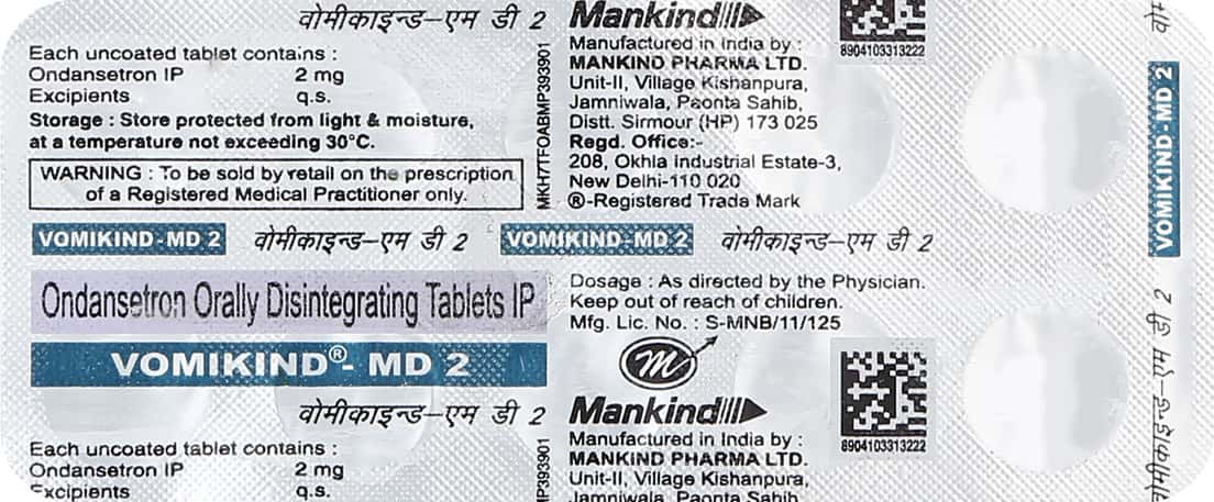 Vomikind Md 2 MG Tablet (10): Uses, Side Effects, Price & Dosage ...