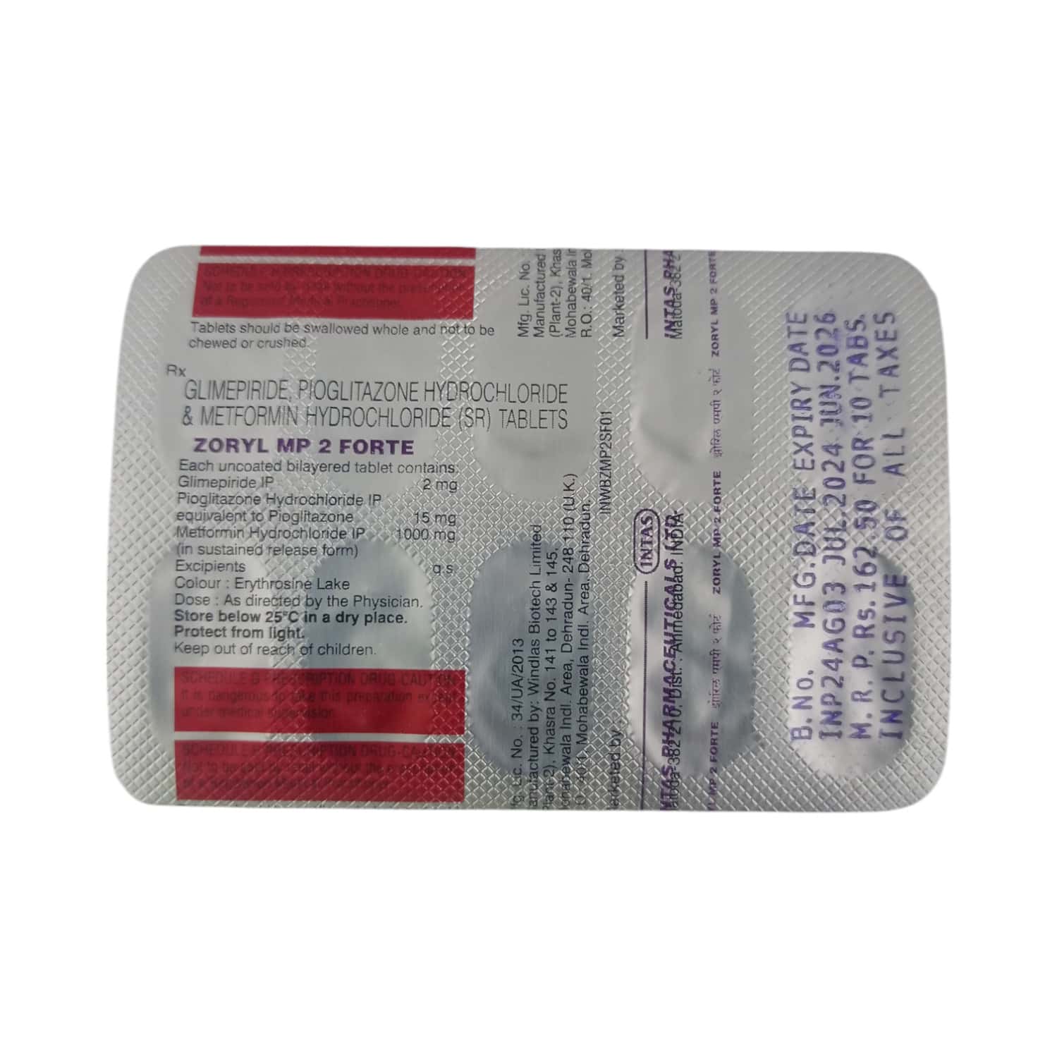 Zoryl Mp 2mg Forte Strip Of 10 Tablets: Uses, Side Effects, Price ...