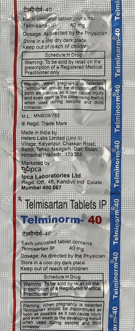 Telminorm 40 MG Tablet (10): Uses, Side Effects, Price & Dosage | PharmEasy
