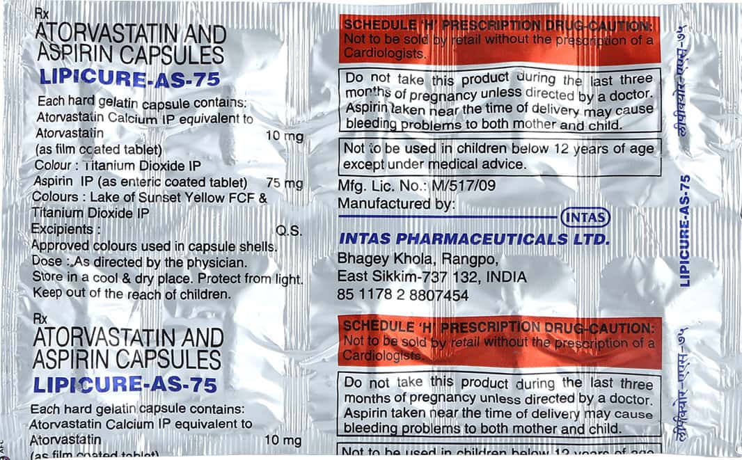 Lipicure As 75mg Strip Of 10 Capsules: Uses, Side Effects, Price ...