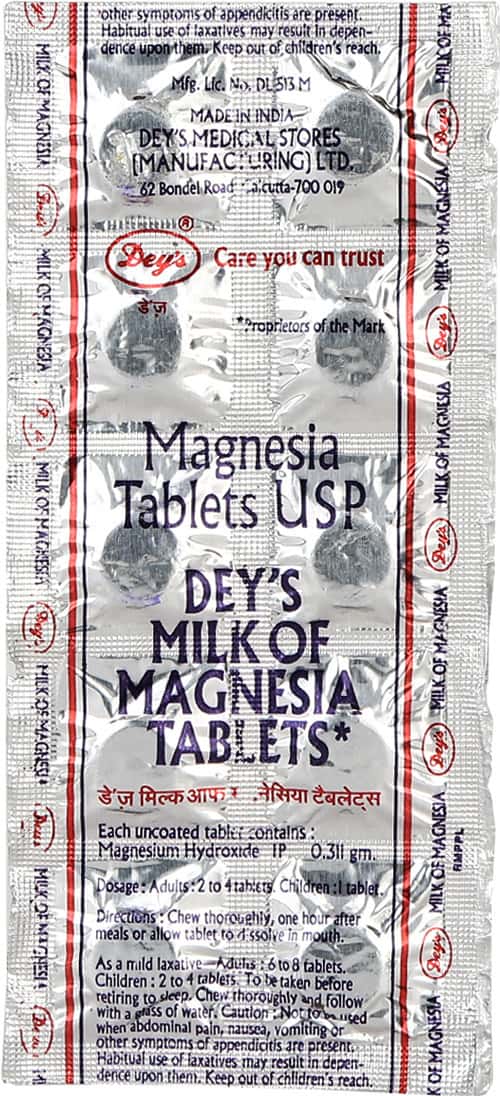 Milk Of Magnesia 311 MG Tablet (10): Uses, Side Effects, Price & Dosage ...
