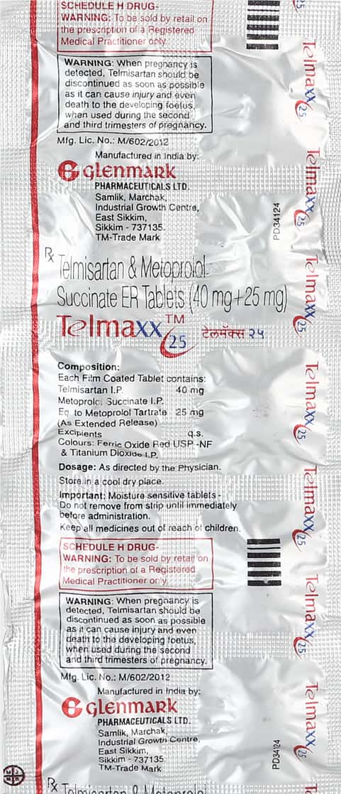 Telmaxx 25mg Strip Of 10 Tablets: Uses, Side Effects, Price & Dosage ...
