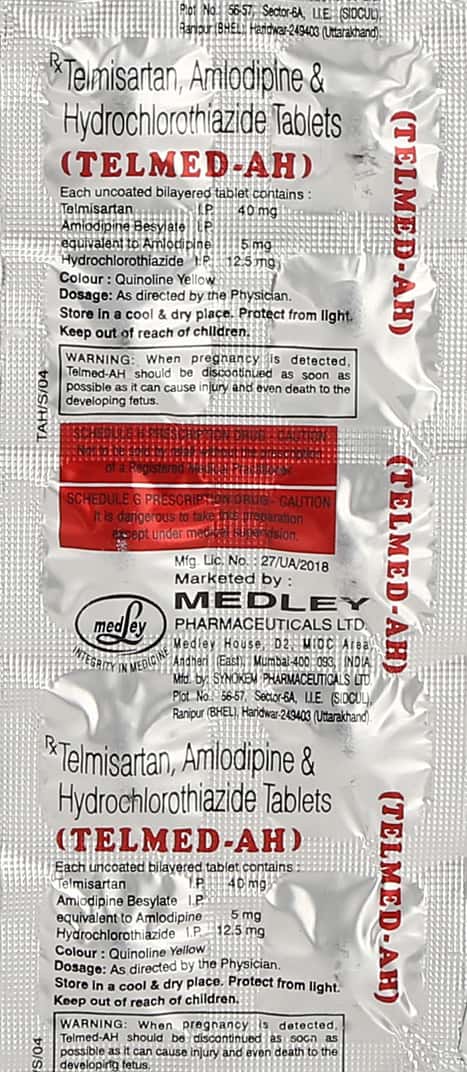Telmed Ah 40mg Strip Of 10 Tablets: Uses, Side Effects, Price & Dosage ...