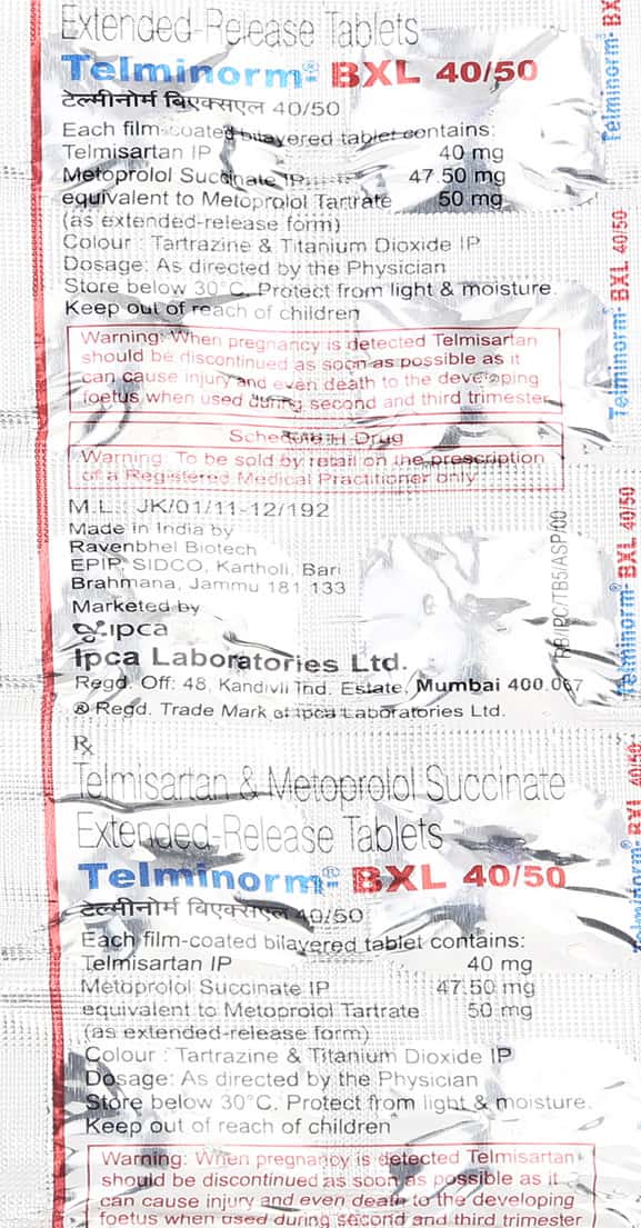 Telminorm Bxl 40/50mg Strip Of 10 Tablets: Uses, Side Effects, Price ...