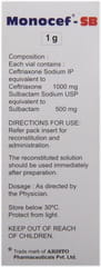Monocef Sb 1.5gm Dry Vial Of 1 Powder For Injection: Uses, Side Effects ...