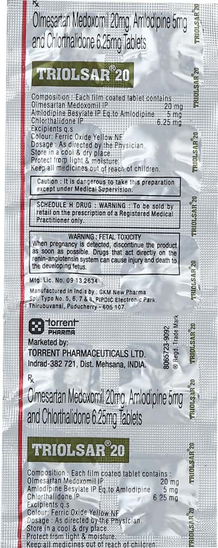 Triolsar 20mg Strip Of 10 Tablets: Uses, Side Effects, Price & Dosage ...