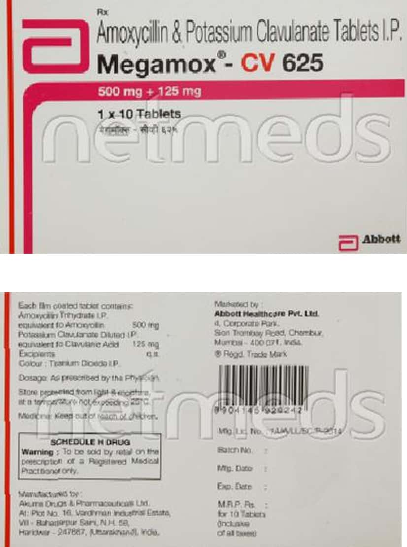 Megamox Cv 625mg Strip Of 10 Tablets: Uses, Side Effects, Price ...