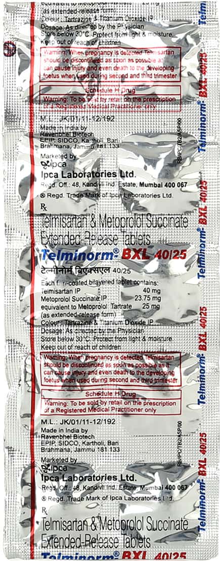 Telminorm Bxl 40/25mg Strip Of 10 Tablets: Uses, Side Effects, Price ...