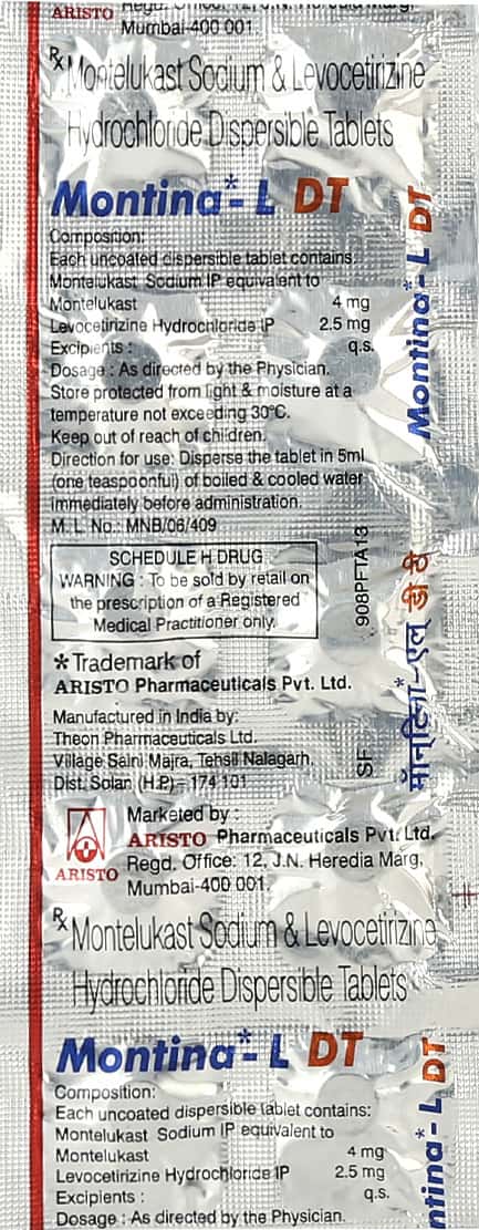 Montina L Dt Strip Of 10 Tablets (Aristo): Uses, Side Effects, Price ...