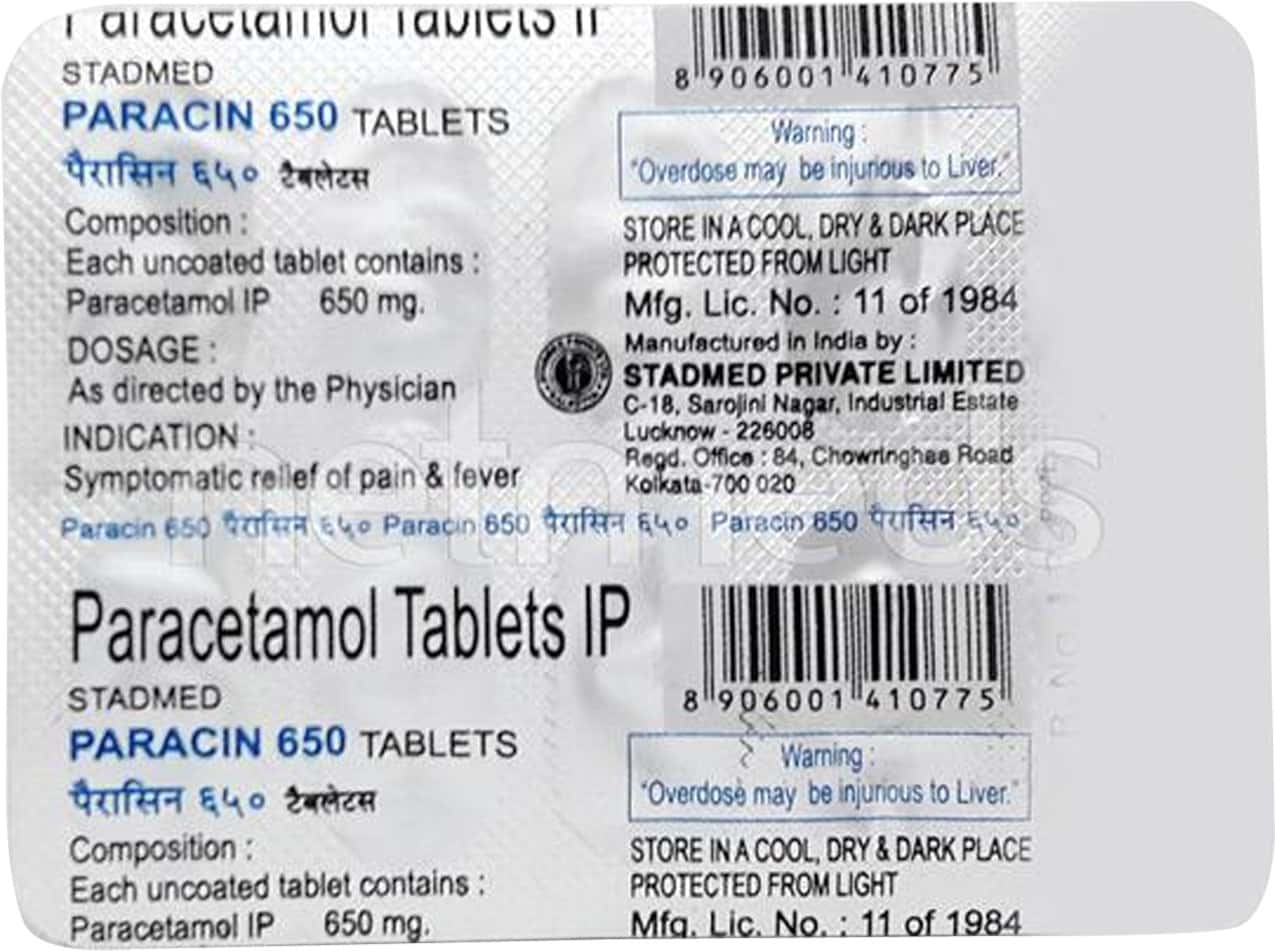 Paracin 650 MG Tablet (10): Uses, Side Effects, Price & Dosage | PharmEasy