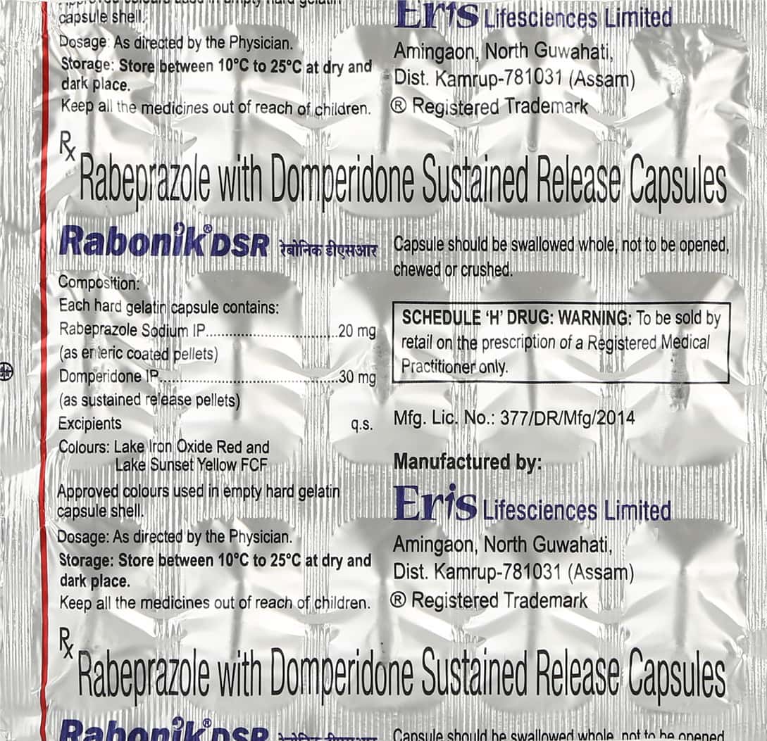Rabonik Dsr 20mg Strip Of 15 Capsules: Uses, Side Effects, Price ...