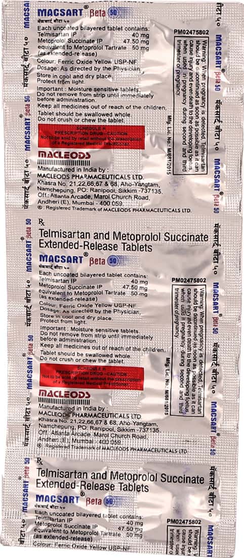 Macsart Beta 50mg Strip Of 10 Tablets: Uses, Side Effects, Price ...