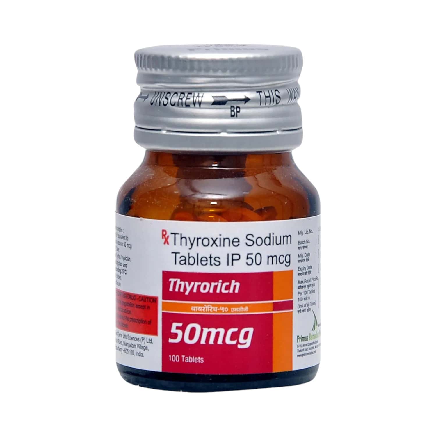 Thyrorich 50 MCG Tablet (100): Uses, Side Effects, Price & Dosage ...