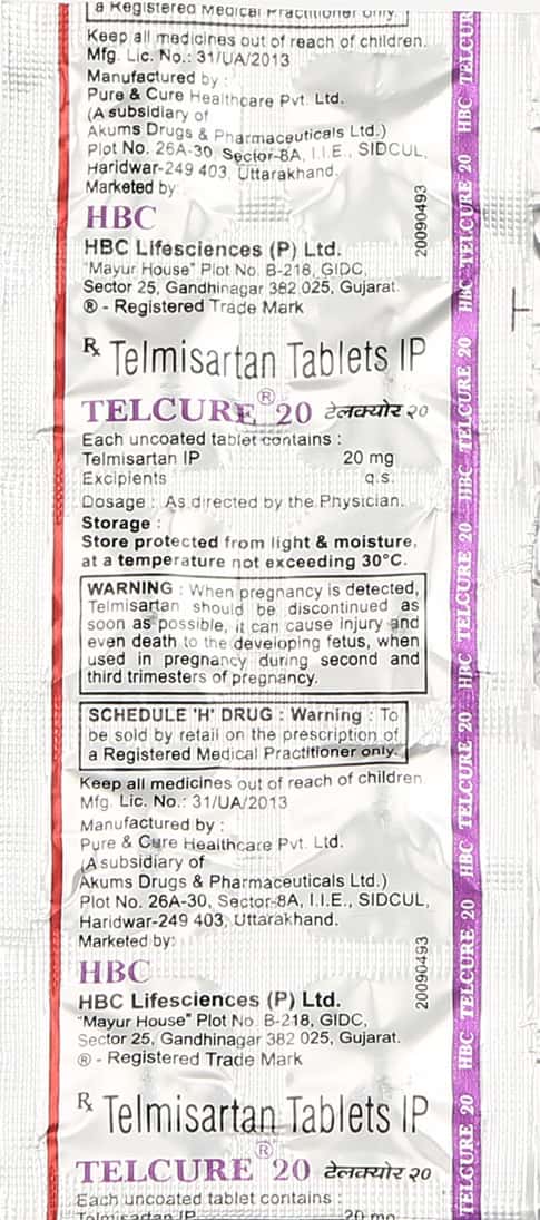 Telcure 20 MG Tablet (10): Uses, Side Effects, Price & Dosage | PharmEasy
