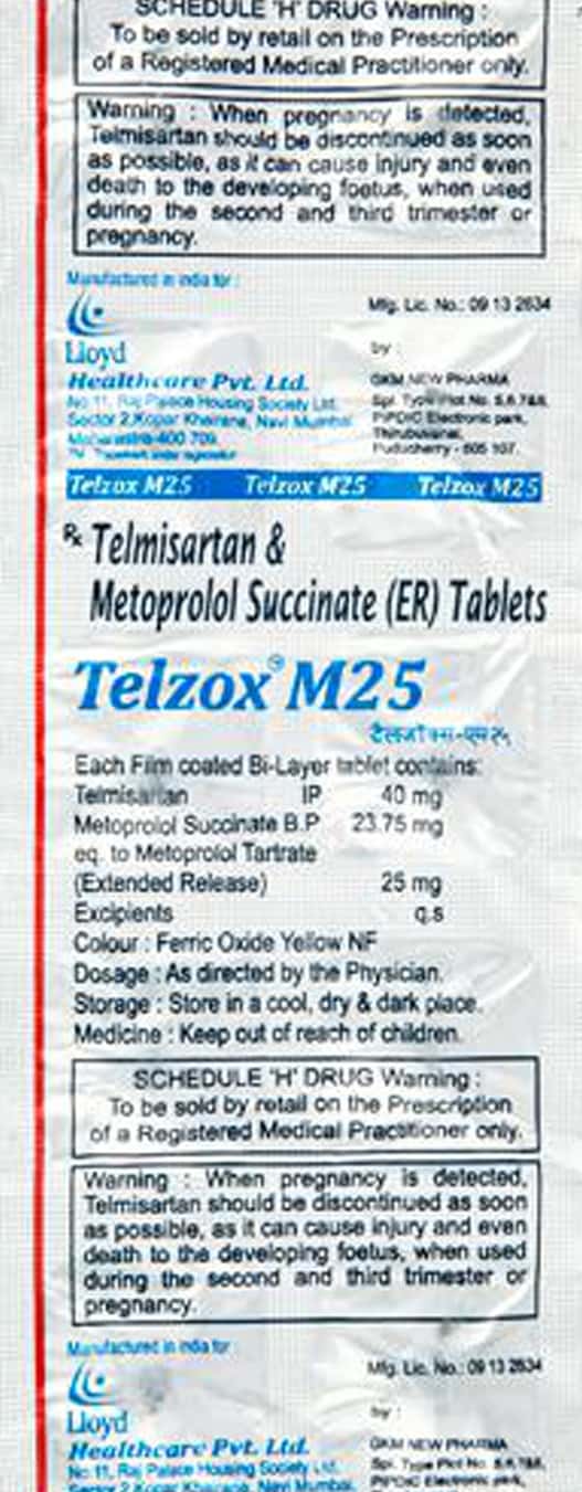 Telzox M 25mg Strip Of 10 Tablets: Uses, Side Effects, Price & Dosage ...