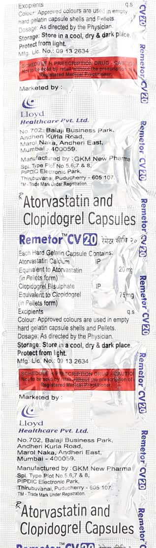 Remetor Cv 20mg Strip Of 10 Capsules: Uses, Side Effects, Price ...