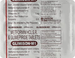 Glimison M 1mg Strip Of 15 Tablets: Uses, Side Effects, Price & Dosage ...