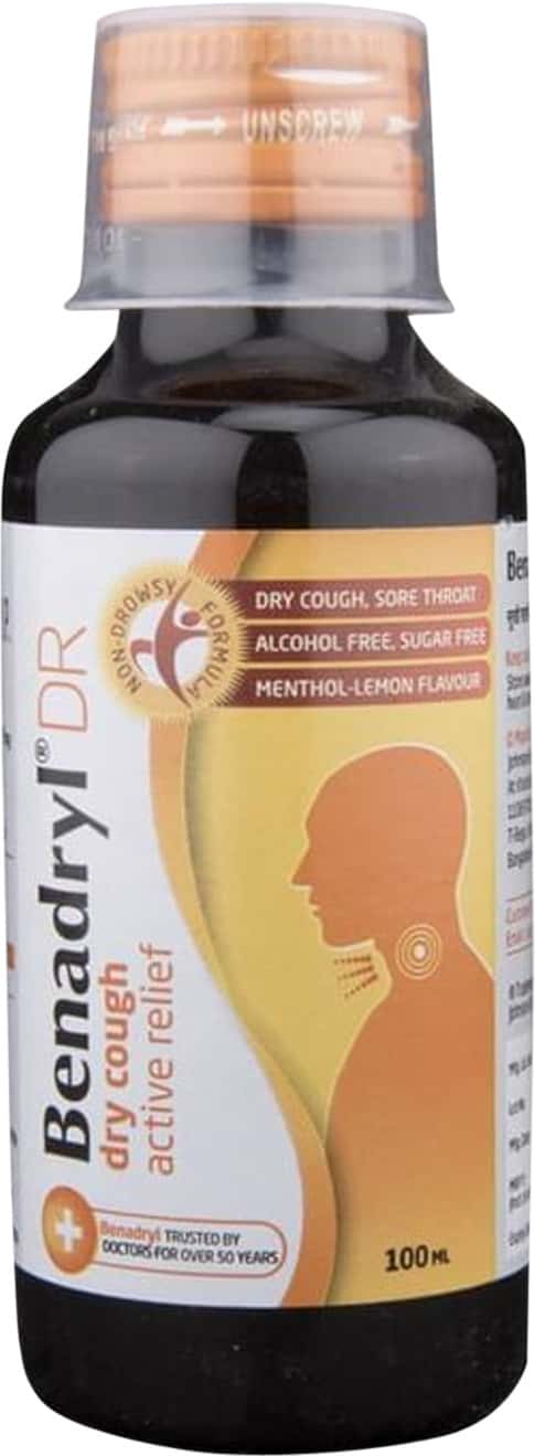 Benadryl DR Syrup | Menthol Lemon Flavour Sugar Free: Uses, Side ...