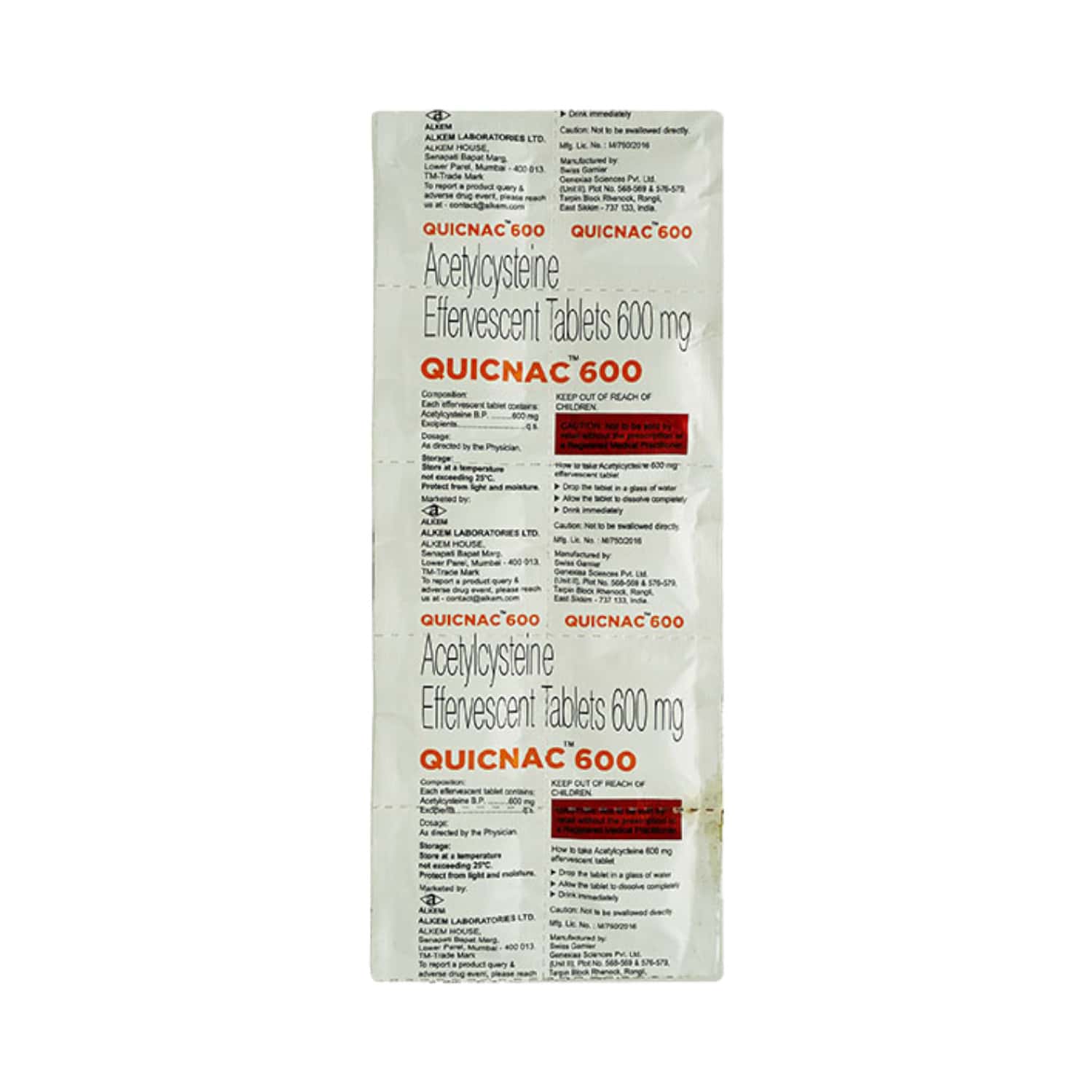 Quicnac 600 MG Effervescent Tablet (10): Uses, Side Effects, Price ...
