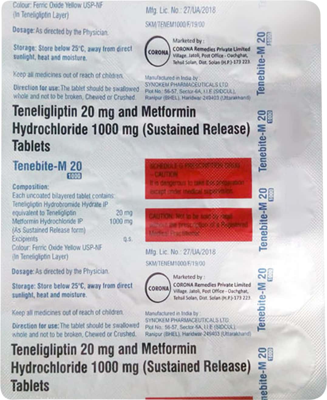 Tenebite M 20/1000mg Strip Of 15 Tablets: Uses, Side Effects, Price ...