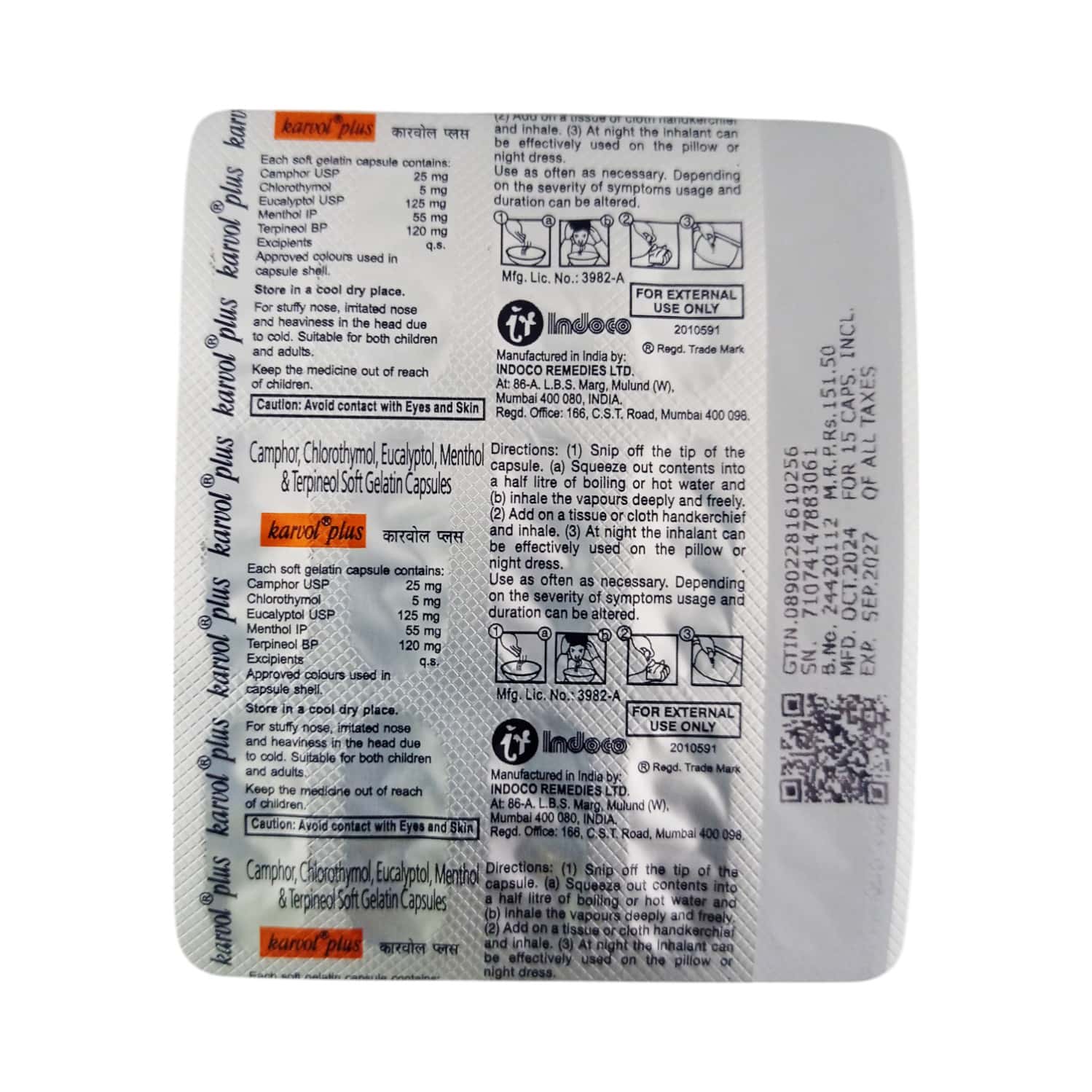 Karvol Plus Strip Of 15 Inhalation Capsules: Uses, Side Effects, Price ...