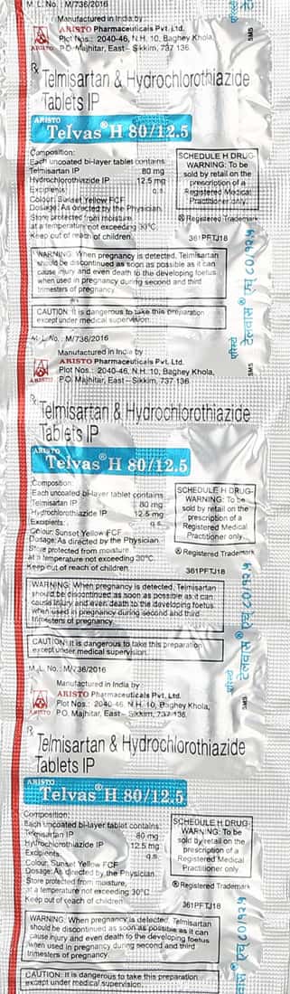 Telvas H 80/12.5mg Strip Of 10 Tablets: Uses, Side Effects, Price ...