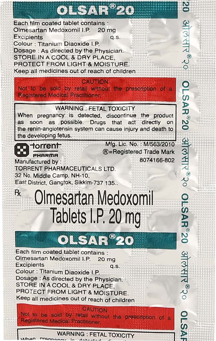 Olsar 20 MG Tablet (15): Uses, Side Effects, Price & Dosage | PharmEasy