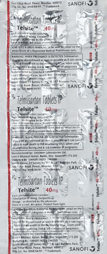 Telsite 40 MG Tablet (15): Uses, Side Effects, Price & Dosage | PharmEasy
