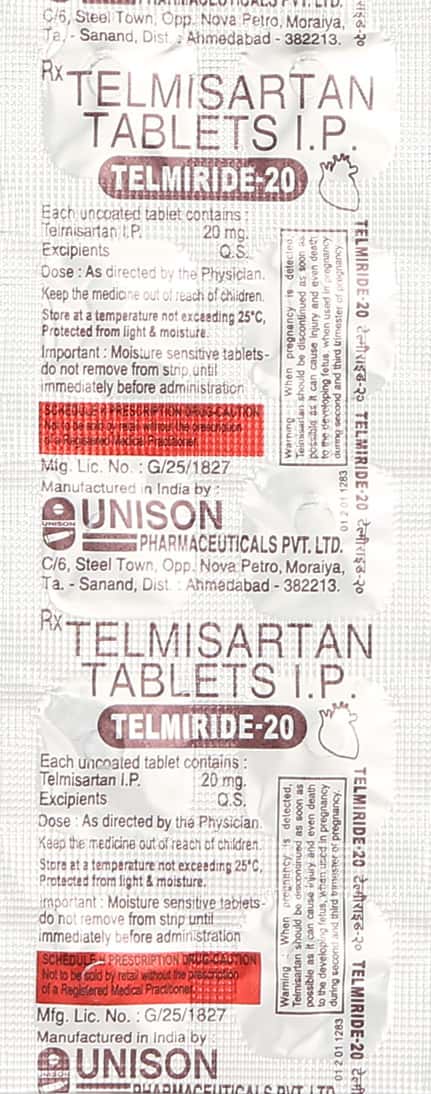 Telmiride 20 MG Tablet (10): Uses, Side Effects, Price & Dosage | PharmEasy