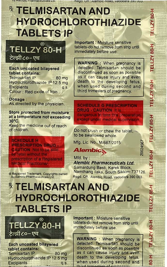 Tellzy H 80mg Strip Of 15 Tablets: Uses, Side Effects, Price & Dosage ...