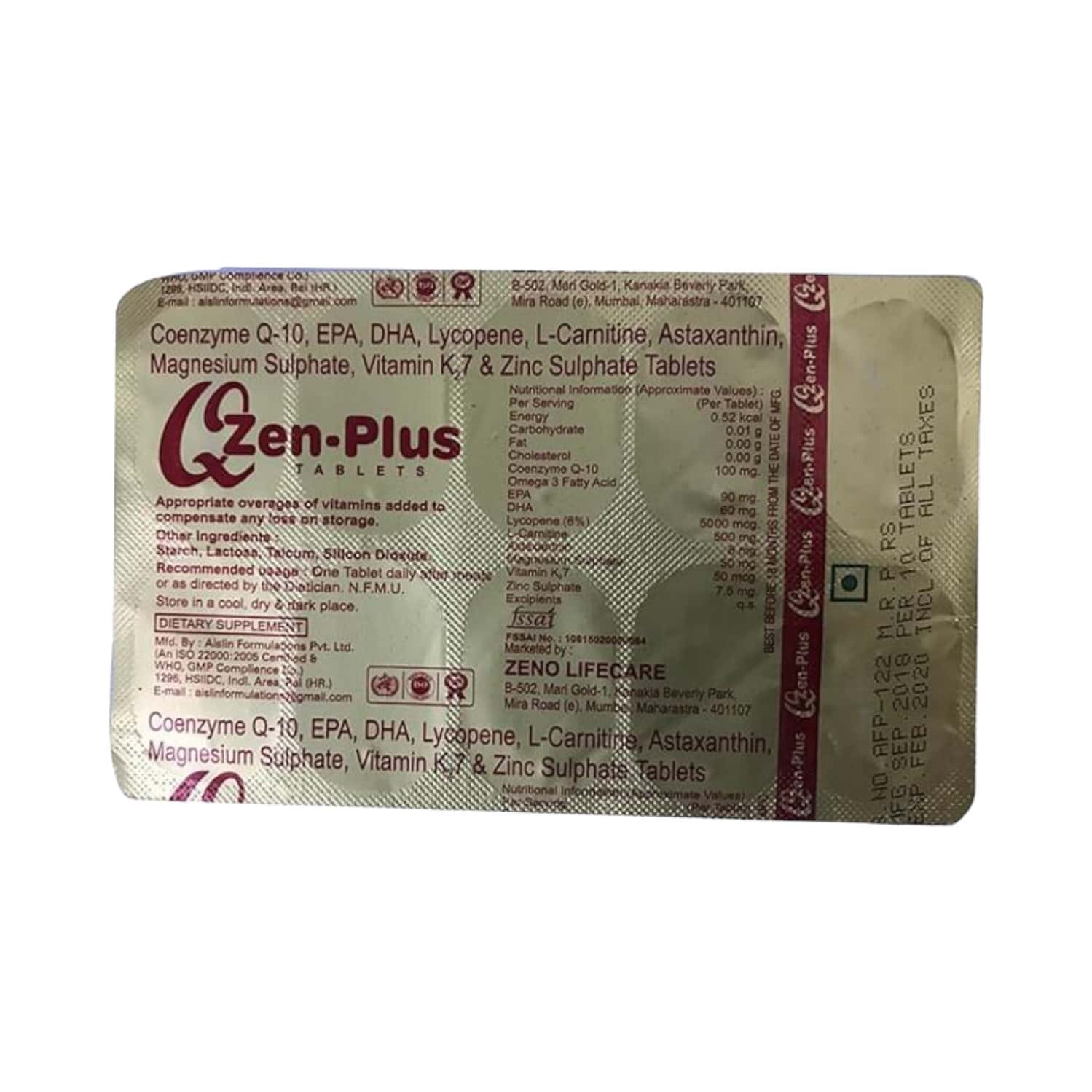 Buy Q Zen Plus Strip Of 10 Tablets Online & Save Up to 24% at PharmEasy