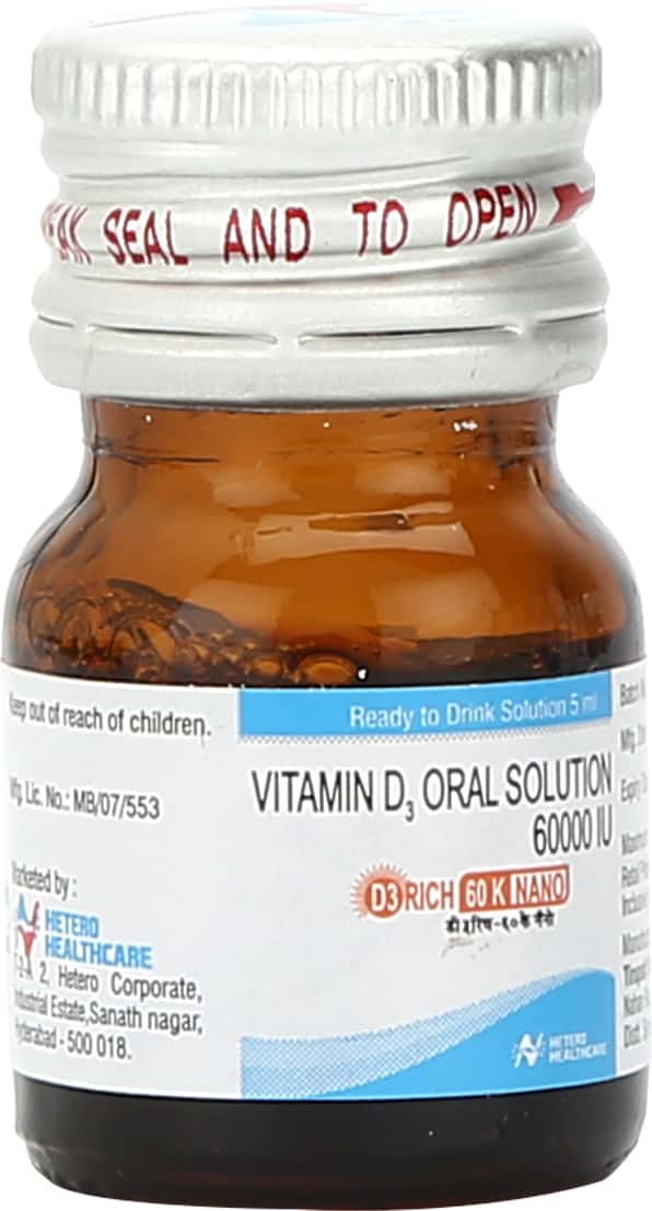 D3 Rich Nano 60000 IU/5ML Oral Solution (5): Uses, Side Effects, Price ...