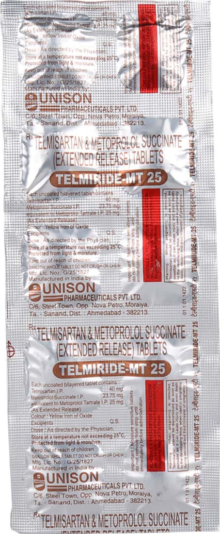 Telmiride Mt 25mg Strip Of 10 Tablets: Uses, Side Effects, Price ...