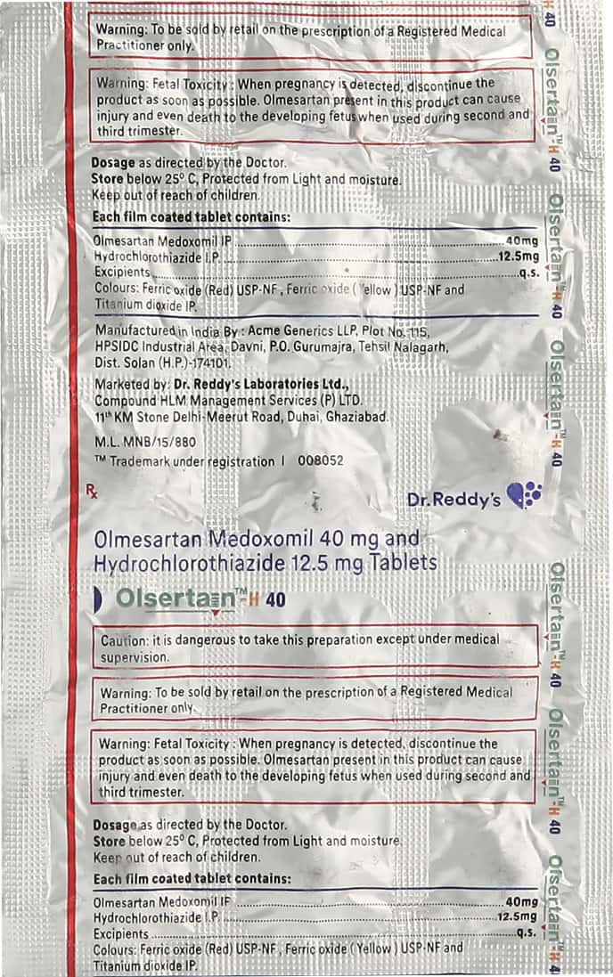 Olsertain H 40mg Strip Of 15 Tablets: Uses, Side Effects, Price ...