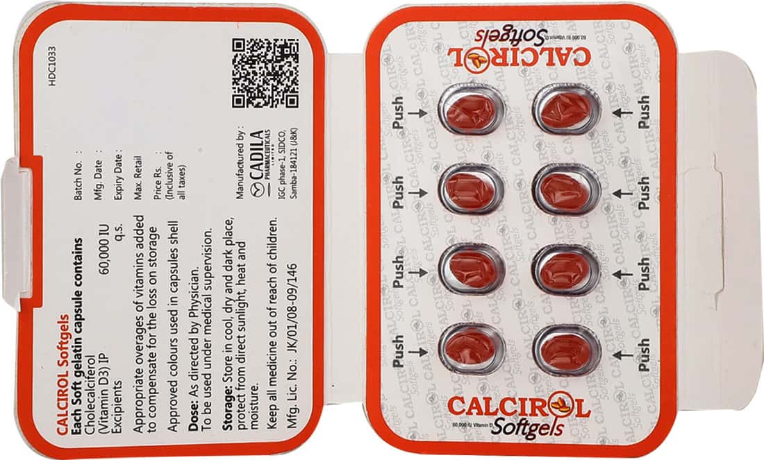 Calcirol 60000 IU Softgel Capsule (8): Uses, Side Effects, Price ...
