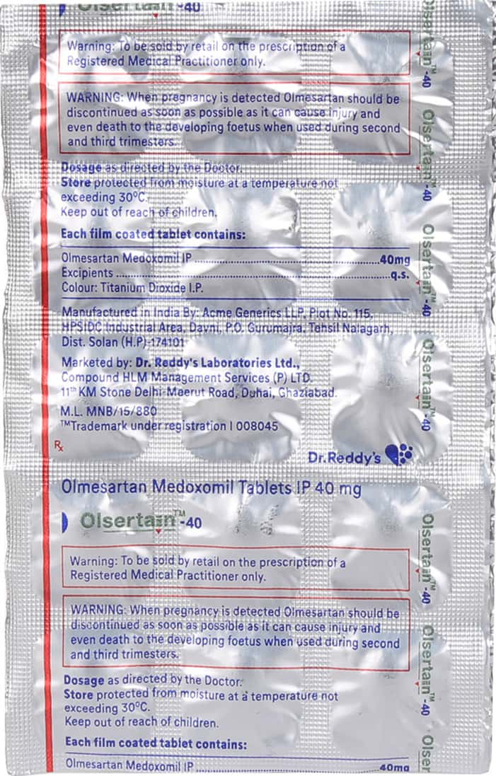 Olsertain 40 MG Tablet (15): Uses, Side Effects, Price & Dosage | PharmEasy