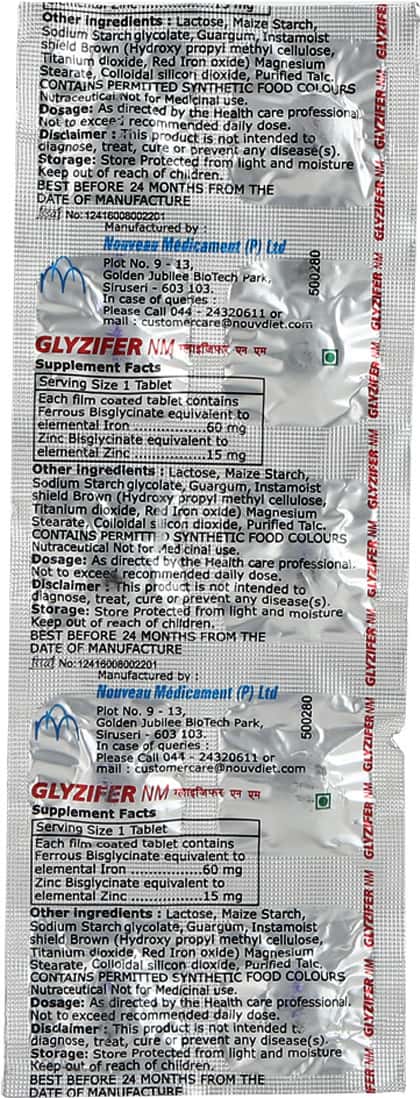 Glyzifer Nm Strip Of 10 Tablets: Uses, Side Effects, Price & Dosage ...