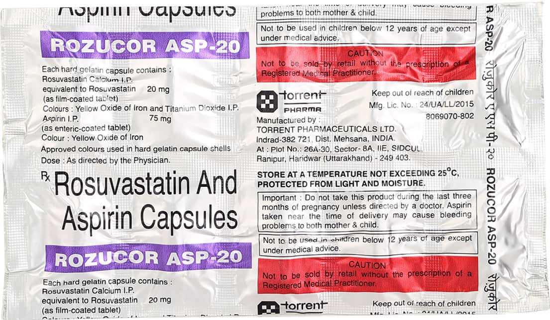 Rozucor Asp 20mg Strip Of 10 Capsules: Uses, Side Effects, Price ...