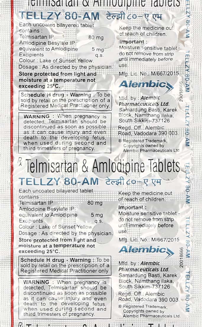 Tellzy Am 80mg Strip Of 15 Tablets: Uses, Side Effects, Price & Dosage ...
