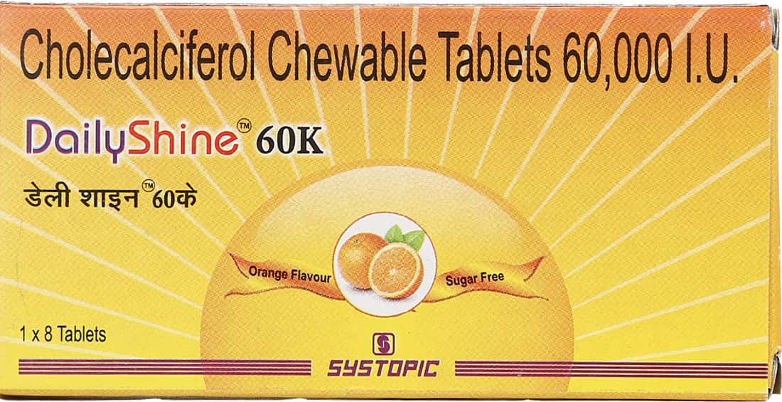 Dailyshine 60k Chewable Tablet |Orange Flavour Sugar Free: Uses, Side ...